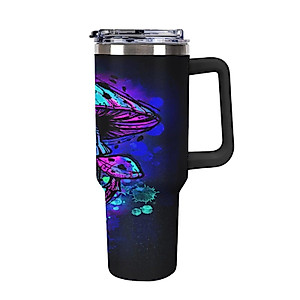 40oz Insulated Tumbler with Handle & Straw Stainless Steel Vacuum Sealed Water Bottle Leakproof Travel Mug for Car, Outdoor & Home BPA-Free Double Wall Cold Hot Beverage Thermos Sewant mushrooms