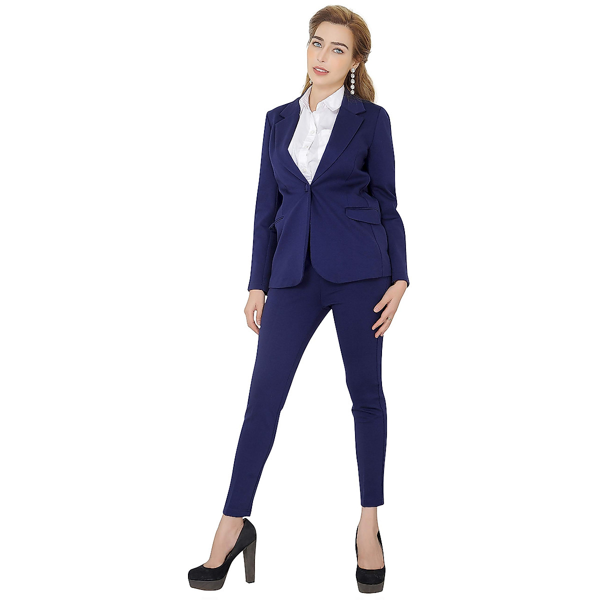Marycrafts Women's Business Blazer Pant Suit Set for Work 12 Navy