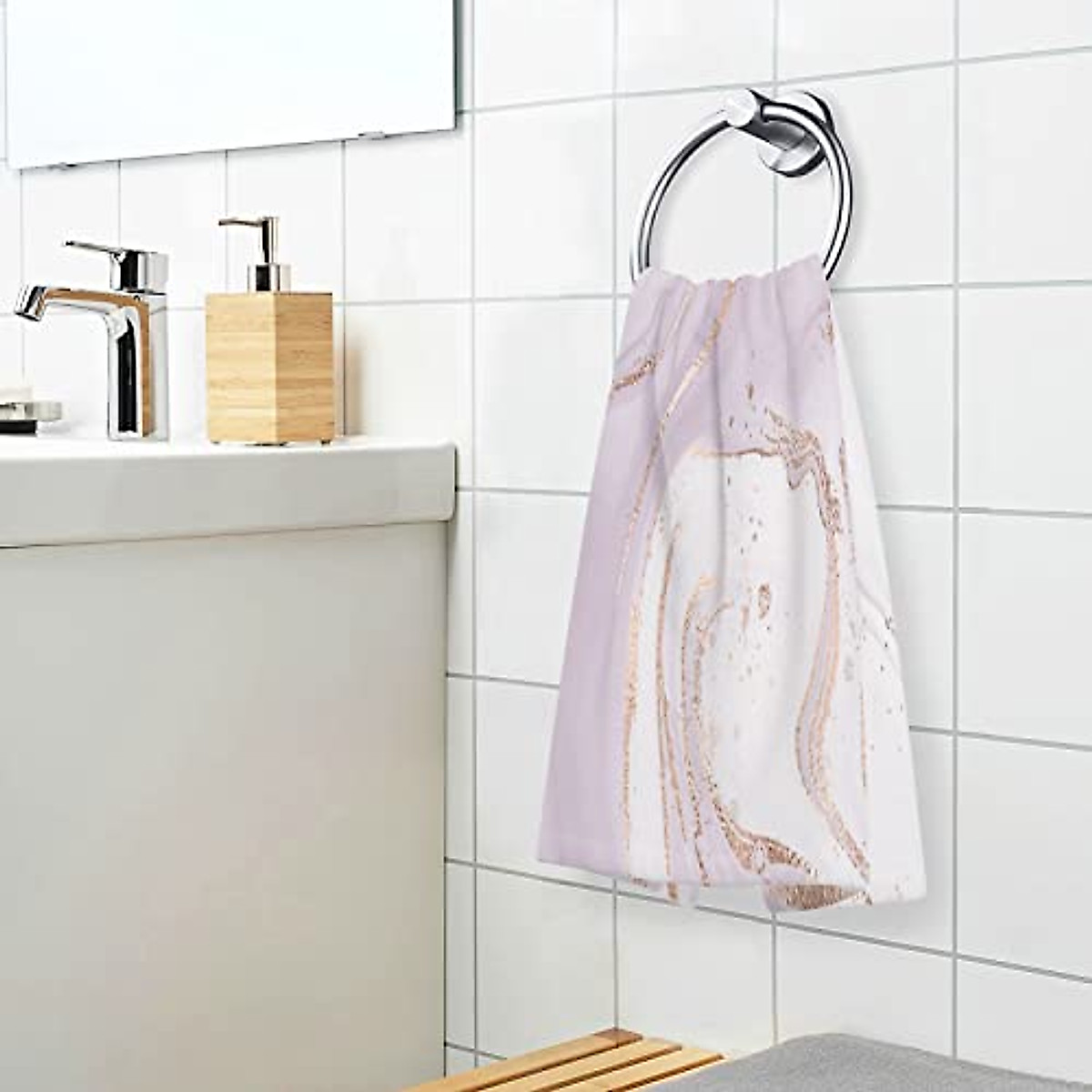 KLL Liquid Marble Abstract Lavender Hand Towels Set of 2 Pure Cotton Soft Absorbent Face Towel Bathroom Fingertip Towel Beach Hotel Spa Kitchen Dish Guest Towel 16 x 28 in