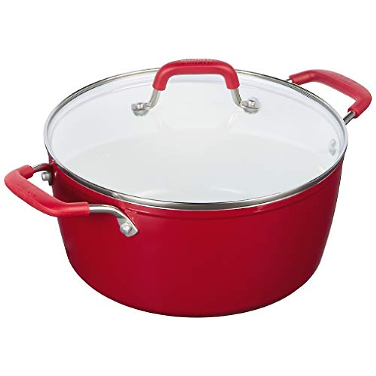 Bialetti Aeternum Ceramic Nonstick Cookware Set, 10 Piece Cookware Set, Red/White
