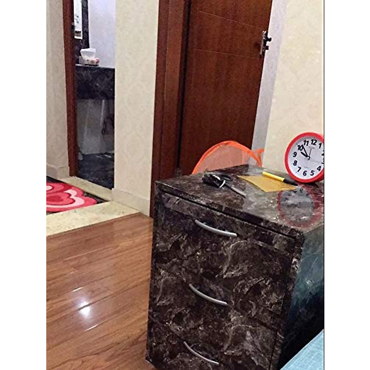 Yija Black Brown Marble Removable Wallpaper Film Self-Adhesive Granite Sticker Kitchen Peel Stick Backsplash Marble Tile Countertop Furniture Shelf 15.6In by79In