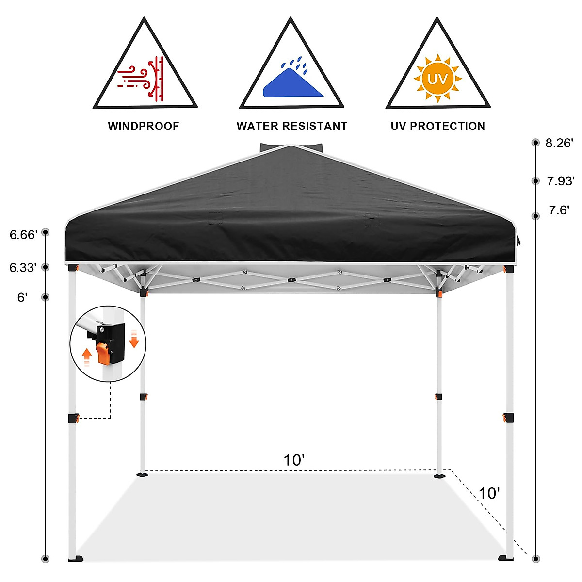 Winkalon 10x10 Pop Up Canopy, Instant Canopy Tent with Removable Sidewalls and Mesh Windows for Vendor Events, Outdoor Craft Show, Farmers Markets (Black)
