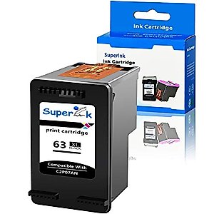 SuperInk Remanufactured Ink Cartridge Compatible for HP F6U64AN 63XL 63 XL 63 (Black, 1-Pack)