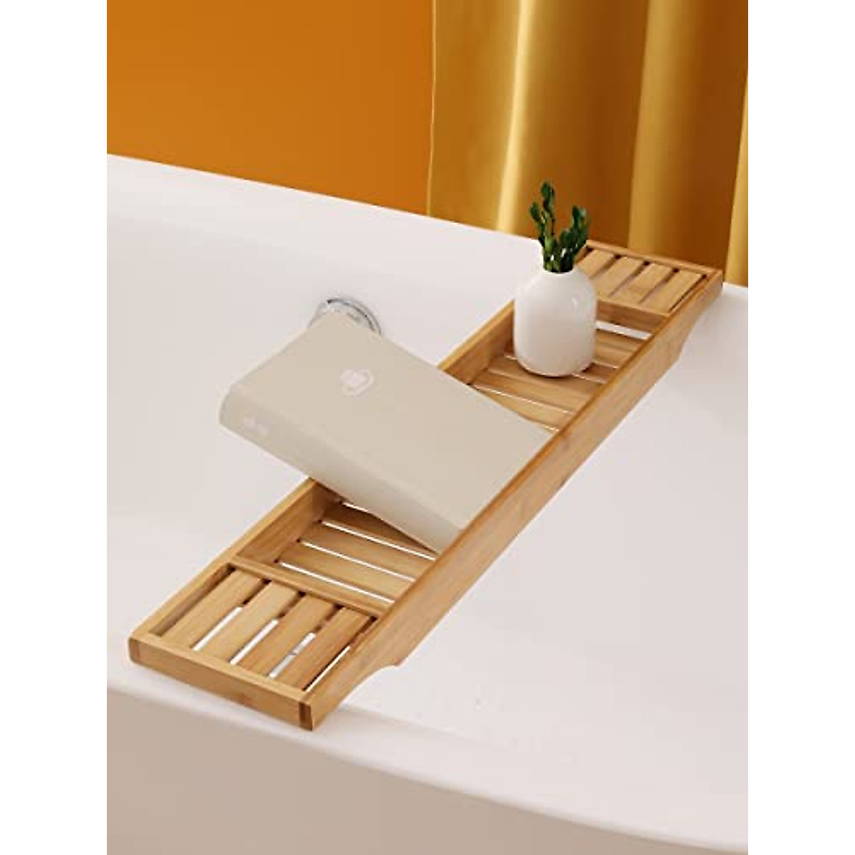 GANFANREN Bathroom Bathtub Rack Shelf Bath Bridge Caddy Bathtub Storage Rack Tray Bath Tub Towel Book Wine Holder Organizer