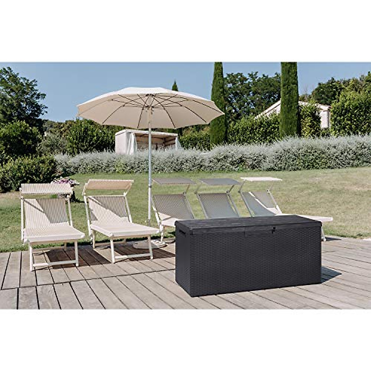 Toomax Z175E097 Portofino Weather Resistant Heavy Duty 90 Gallon Novel Resin Outdoor Storage Deck Box w/Lockable Lid & 450 Pound Weight Capacity, Gray