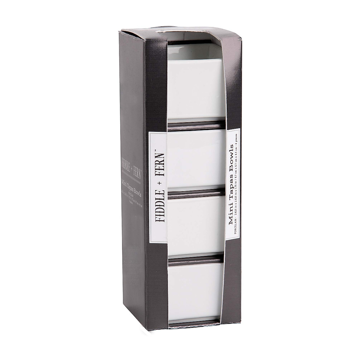 Home Essentials 15247 Fiddle and Fern Square Mini Taster Bowls, Set of 4, 4-inch Height, White