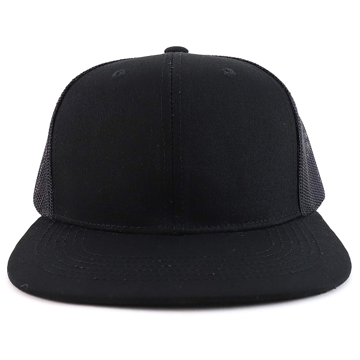 Trendy Apparel Shop Oversize 2XL Blank Plain Flatbill Mesh Snapback Baseball Cap - Black