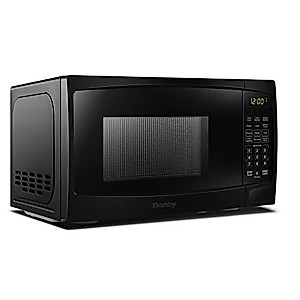 Danby DBMW0720BBB 700 Watts 0.7 Cu.Ft. Countertop Microwave with Push Button Door| 10 Power Levels, 6 Cooking Programs| Auto Defrost and Child Lock, Black