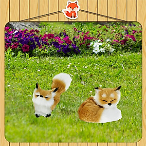 Simulation Fox Toy 2 Piece Fur Fox Model Stuffed Fox Ornament Static Action Figures Fox Squatting Sleeping Plush Mini Fox for Home Office Bag Decoration 5.5 x 2.76 Inch, 3.15 x 2.36 Inch (Brown)