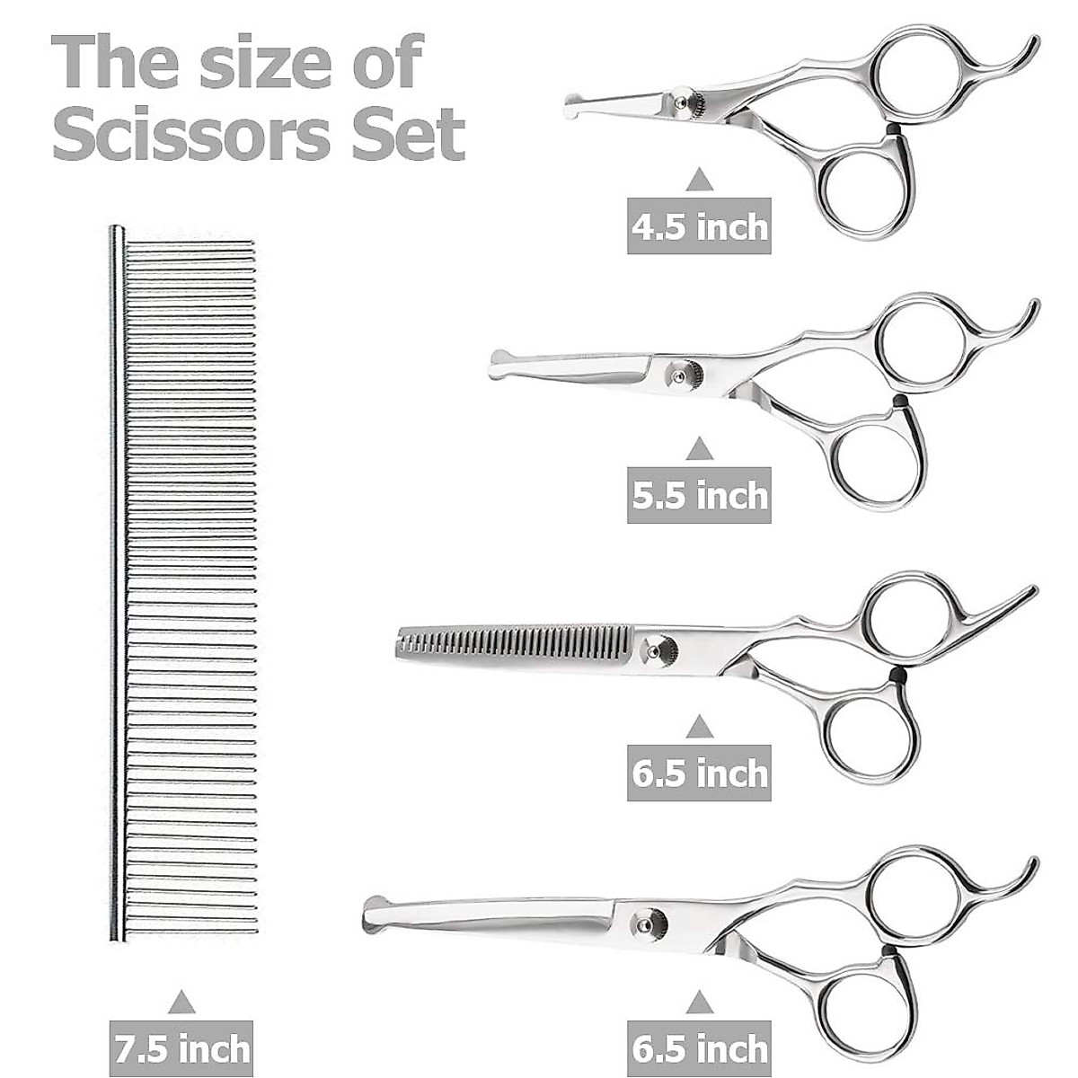 WUXIAN Dog Grooming Scissors,5 in 1 Cat Dog Grooming Scissors Set,Safety Round Tip,Heavy Duty Stainless Steel Dog Grooming kit Suitable for a Variety of Pets