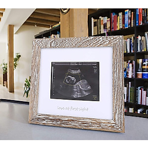 IHEIPYE Baby Love at First Sight Sonogram Keepsake Frame - Ultrasound Picture Frame - Pregnancy Announcement Frame for Expecting Parents, Gender Reveal Party, Grandparents, Rustic White