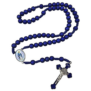 TALISMAN4U Deep Blue Rosary Beads Catholic Prayer Necklace with Saint Benedict Crucifix Our Lady of Grace Medal Religious Gift Rosary Pouch