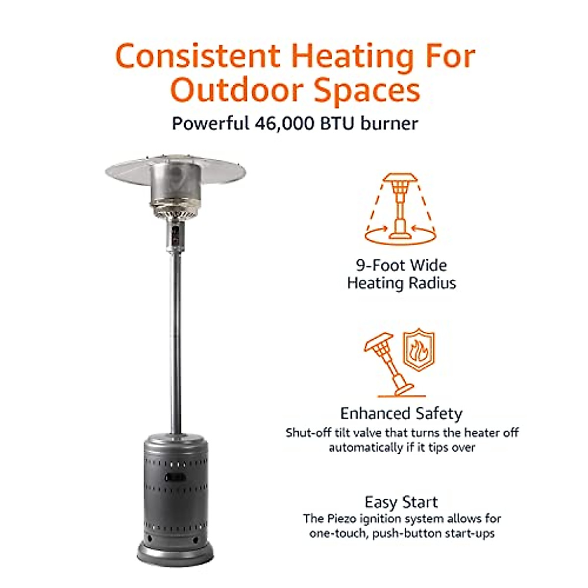 Amazon Basics Slate Grey Commercial Patio Heater and Standup Patio Heater Cover Set