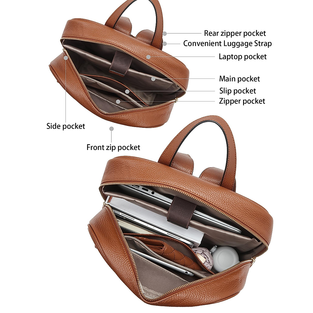 BOSTANTEN Leather Laptop Backpack for Women 15.6 inch Computer Bag Stylish College Daypack Travel Bag