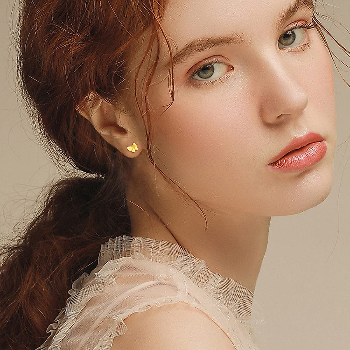 SISGEM 18k Yellow Gold Butterfly Earrings Screw Back, 18 Carat Gold Studs for Women