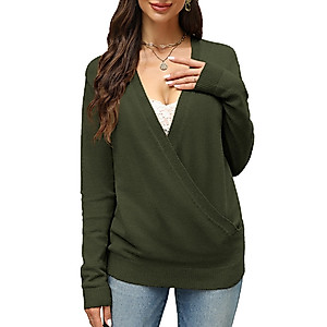 softome Womens Knitted Deep V-Neck Long Sleeve Wrap Front Loose Sweater Pullover Jumper Tops