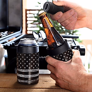 Stepstall Can Cooler Beer Bottle Holder with Beer Opener, 4-in-1 Design Slim Can Beer Bottle Insulators, Double Walled Stainless Steel Insulated, 12 OZ Beer Gifts for Men Father(Black American Flag)