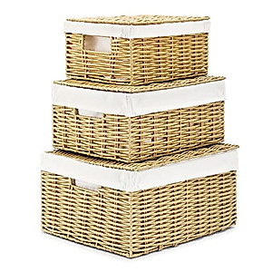 Plastic Woven Storage Bins With Lids Decorative Bathroom Closet Container Kids Toy Box Blanket Basket Small Wicker Shelves Nursery Trunk Baby Organizer Chest Photo Book Pantry Rattan Cube Room Storage