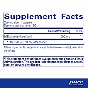 Pure Encapsulations L-Glutamine 500 mg | Supplement for Immune and Digestive Support, Gut Health and Lining Repair, Metabolism Boost, and Muscle Support | 90 Capsules