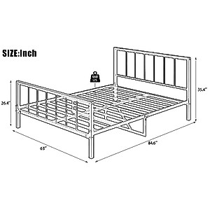 Anwick Queen Size Platform Bed Frame with Headboard and Footboard, Modern Simple Queen Bed Frame with Underneath Storage,Heavy Duty Steel Slat Support,No Box Spring Needed,Easy Assemble