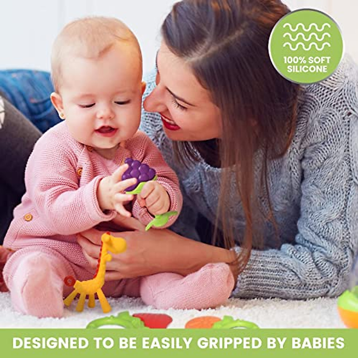 Baby Teething Toys for Newborn Infants (6-Pack) Freezer Safe Infant and Toddler Silicone Teethers Soothe Babies Gums, Perfect Baby Gift