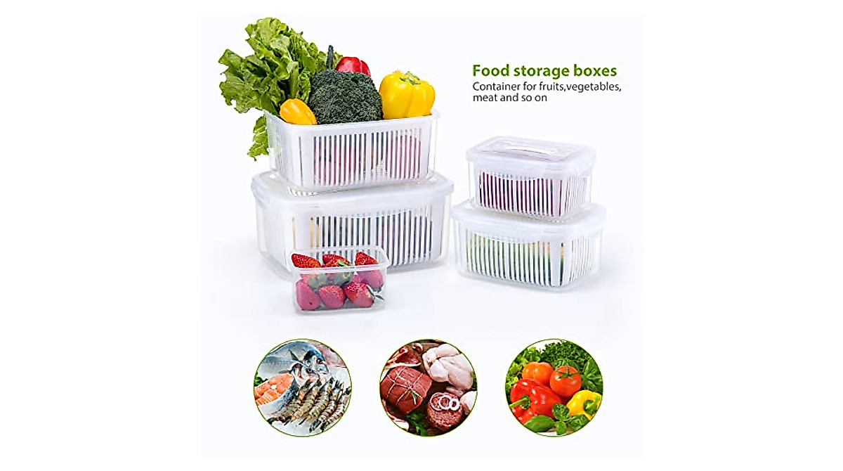 LUXEAR Fruit & Vegetable Storage Containers with Lid & Colander