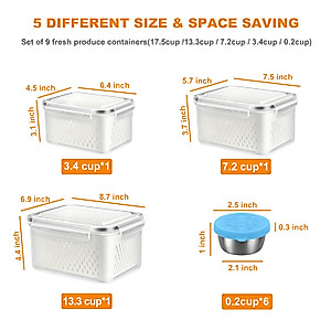 YIENOGO Salad Dressing Containers and Fruit Vegetable Storage Containers for Fridge with Colander and Lid Refrigerator Storage Containers Bins Organizer for Fruit Food Produce, White, YI-01F09
