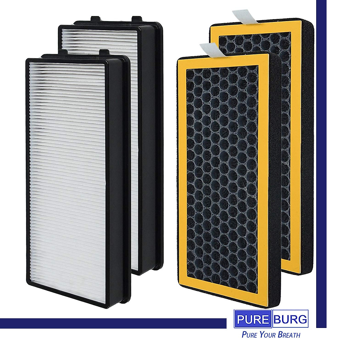 PUREBURG AT-PET01 AT-PET02 True HEPA Filter Set Compatible with HoMedics AT-PET01 AT-PET02 TotalClean PetPlus Whisper-Quiet Oscillating Tower Air Purifier, H13 Activated carbon Air Clean Dust VOCs