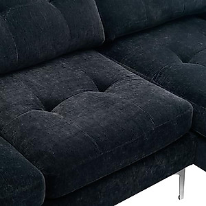Merax, Black 110" L Convertible Sectional Sofa Velvet U Shape Couch with Movable Ottoman and Storage for Living Room
