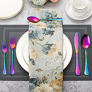 Rainbow Silverware Flatware Set for 8, 40 piece Stainless Steel Colorful Cutlery With Titanium Plated, Tableware Kitchen Eating Utensil Set Include Knife/Fork/Spoon, Mirror Polished, Dishwasher Safe