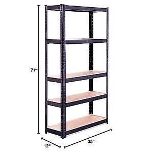 Garage Shelving Units - 71" H x 35" L x 12" W - Heavy Duty Racking - Shelves for Storage -1 Bay - Black - 5 Tier - 2000LB Capacity (400LB Per Shelf) - Workshop, Shed, Office - 5 Year Warranty
