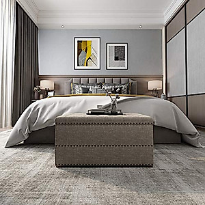 Homebeez Storage Ottoman Bench Fabric Foot Rest Stool with Nailhead Trim (Charcoal Brown)