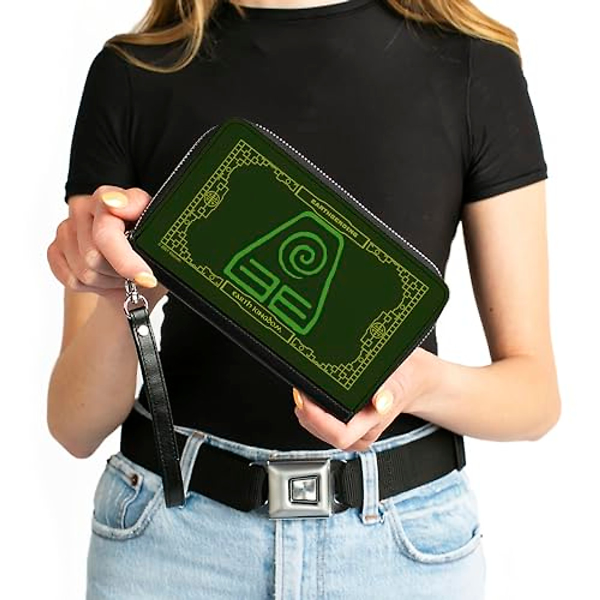Buckle-Down Nickelodeon Wallet, Zip Around, Avatar the Last Airbender Earthbending Earth Kingdom Greens, Vegan Leather