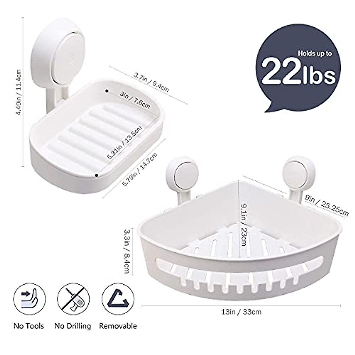 TAILI Bathroom & Kitchen Suction Cup Storage Basket Set Pack of 2 Wall Mounted Organizer for Shampoo,Soap, Conditioner, Shower Caddy Drill-Free with Vacuum Suction Cup for Kitchen & Bathroom