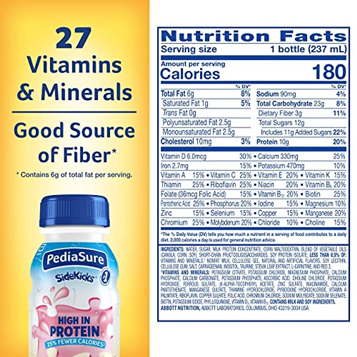 PediaSure SideKicks, 6 Shakes, Kids Protein Shake, With Key Nutrients and Protein to Help Kids Catch Up on Growth and Help Fill Nutrient Gaps, Strawberry, 8 fl oz
