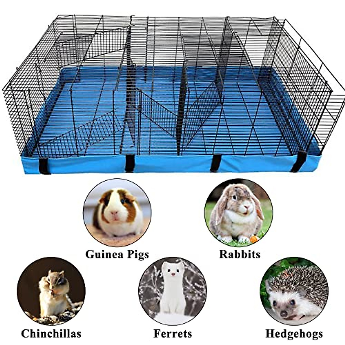 BNOSDM Guinea Pig Cage Liner, Small Animals Washable Bedding 47"x 24" Canvas Bottom Pet Cage Accessories for Hamsters Rabbits Hedgehogs Ferrets (Black)