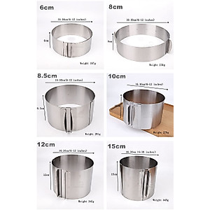 LoBake 6 to 12 Inch 6cm to 15cm Height Stainless Steel Adjustable Round Mousse Cake Rings Stretch Baking Mold DIY Baking Supplies (15cm Height)
