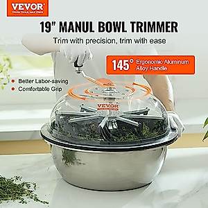 VEVOR Bud Leaf Trimmer with 19inch Trimming, SS Blades for Twisted Spin Cut Clear Visibility Dome, Foldable Herb Drying Rack and Hand Pruner, 19" Manual Bowl-Shape