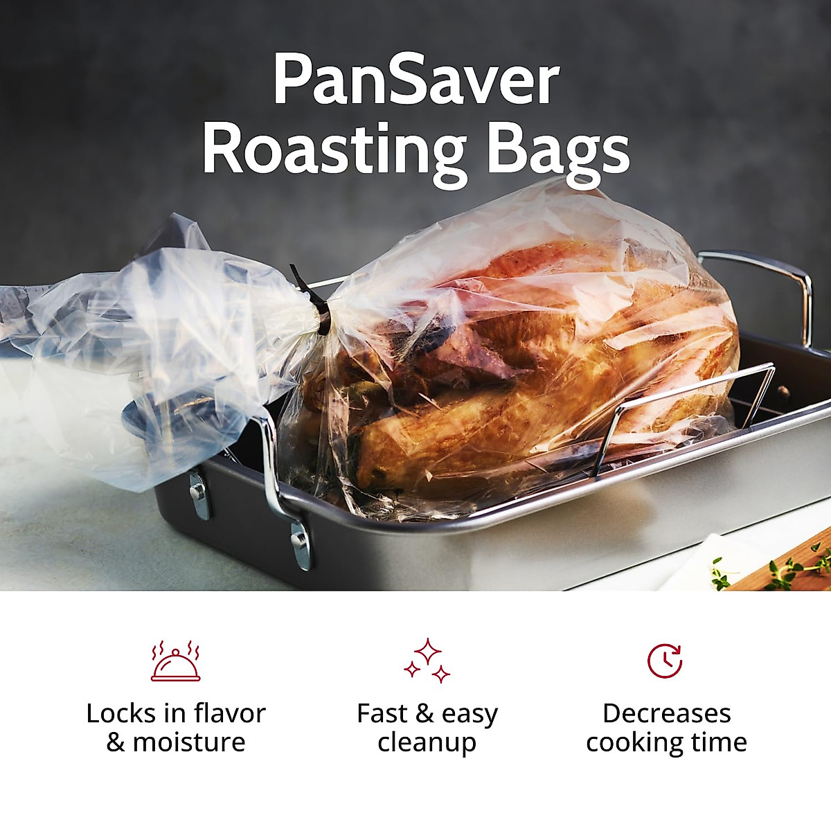 PanSaver Roasting Bag - Cooking Bags for Oven - Turkey Cooking Bag with Ties - Helps Keep Food Moist - Durable Nylon Bag - Easy Cleanup - 18 x 24 Inches, 100 Count