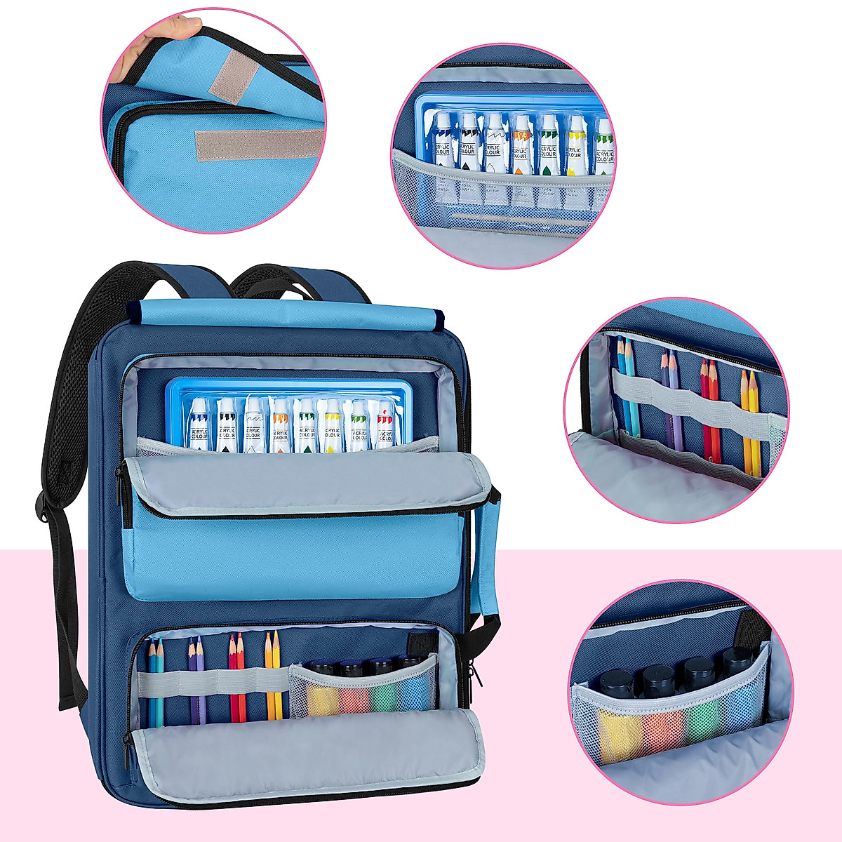 Prokva Art Portfolio Bag Backpack, A3 Art Portfolio Case 15 x 18 Inch, Artist Travel Tote Bag for Artwork and Drawing Supplies, Blue (Empty Bag, Patent Design)