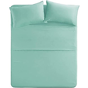 Comfort Spaces CS20-0116 Microfiber Set 14" Deep Pocket, Wrinkle Resistant All Around Elastic-Year-Round Cozy Bedding Sheet, Matching Pillow Cases, Twin, Aqua