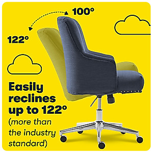 Serta Style Leighton Home Office Chair, Sanctuary Blue Twill Fabric 27.25D x 24W x 38.75H in