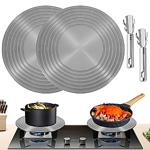 2 Pack Gas Stove Heat Diffuser Plate, Round Fast Defrosting Tray Aluminum Non-Stick Coating Cookware Simmering Thawing Plate Conduction Multifunctional, Flame Guard Protection Stovetop (11 inch)