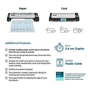 Plustek Mobileoffice D430 Portable Duplex Commercial Duty Document and Card Scanner, Perfect for Front Desk Use, Powerful Document Management Solution