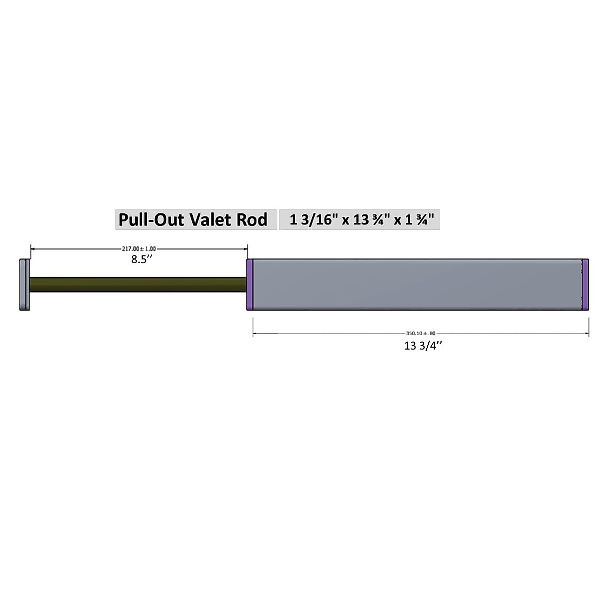 Designer Wardrobe Reversible Closet Valet Rod 11.75" or 13.75" Length with 8.5" Retractable Pullout Extension and Installation Hardware (Matte Brass, 11.75 Inch Long)