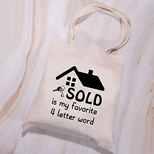VAMSII Real Estate Agent Tote Bag Sold is My Favorite 4 Letter Word Real Estate Gift Bag Realtor Gifts for Agent Shoulder Bag (SOLD is my favorite 4 letter word)