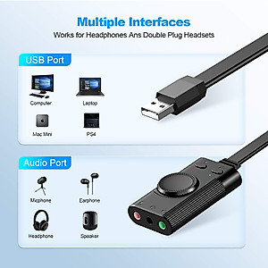 TechRise USB Sound Card, External Sound Card with Volume Control, USB to 3.5mm Jack Audio Adapter for Windows, Mac, PC, Laptop, Desktop, Headset, Switch and More, Plug & Play No Drivers Needed