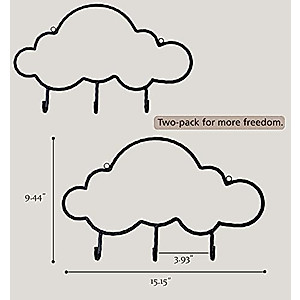 ARTLUO Backpack Hooks for Wall, Coat Hooks Wall Mount Cloud-Shaped Set of 2, Bag Hooks, Towel Hooks, Key Hooks, for Entry Foyer, Living Room, Bedroom, Bathroom，Black