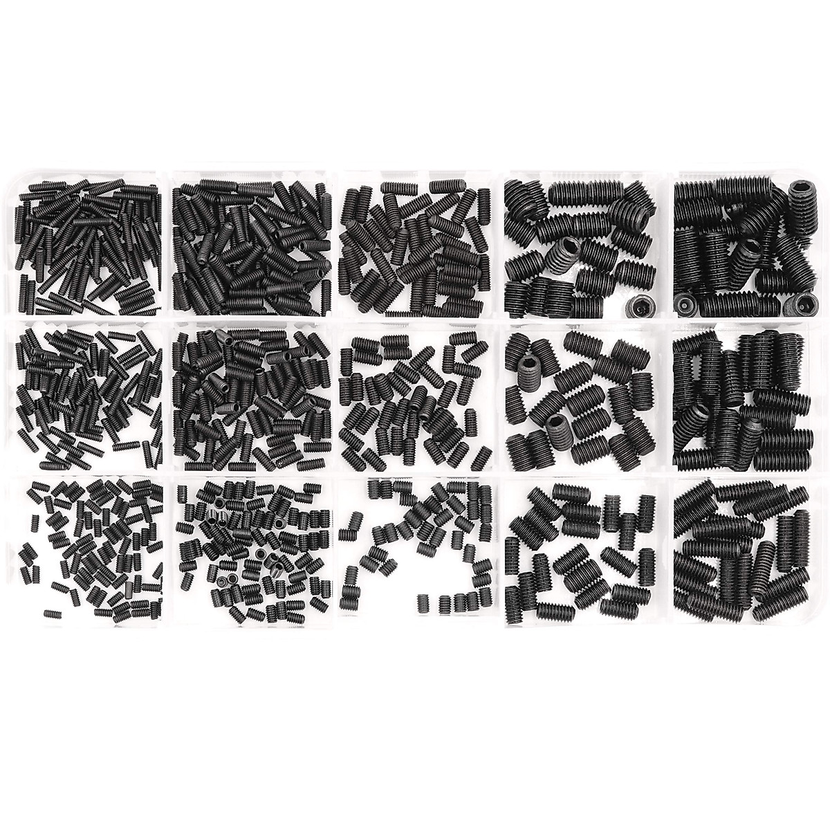 LBY 720pcs M2 M2.5 M3 M4 M5 M6 Internal Hex Drive Cup-Point Set Screws,Socket Head Cap Screws Grub Screws Assortment Kit 12 Sizes,Carbon Steel Black