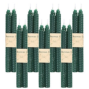 Yoption 7 Pair Beeswax Handmade Taper Candles, 9 Inch Green Natural Honeycomb Tapers Candles for Home Gift Ideas, Chrismas Candles, Mothers Day Gifts and Party Dinner Decoration (Green)